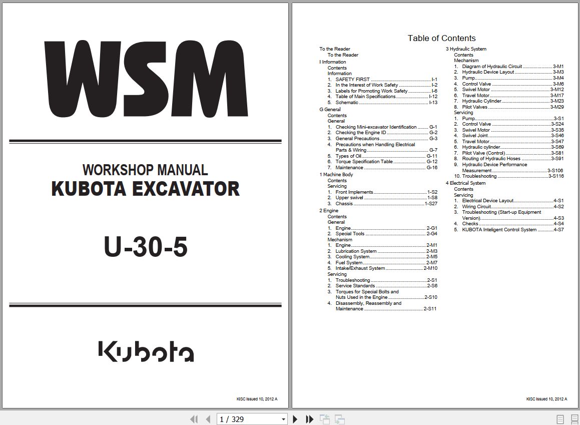 Kubota Excavator U30-5 U35-5 Workshop Manual RY911-22120