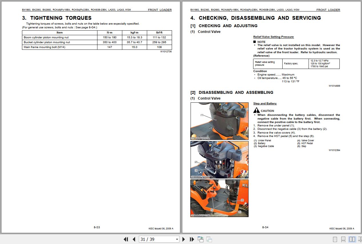 Kubota Front Loader LA203 LA243 Workshop Manual 9Y111-01951