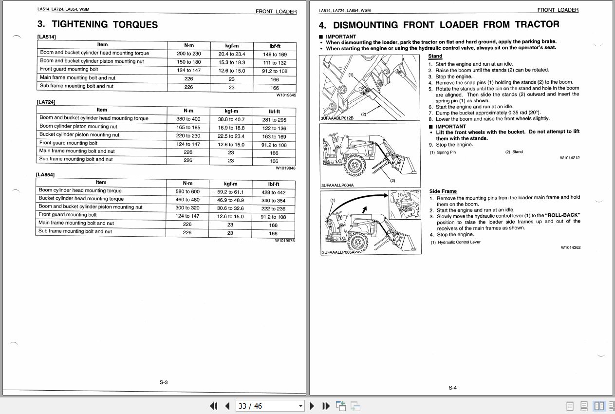 Kubota Front Loader LA514 LA724 LA854 Workshop Manual 9Y121-00370