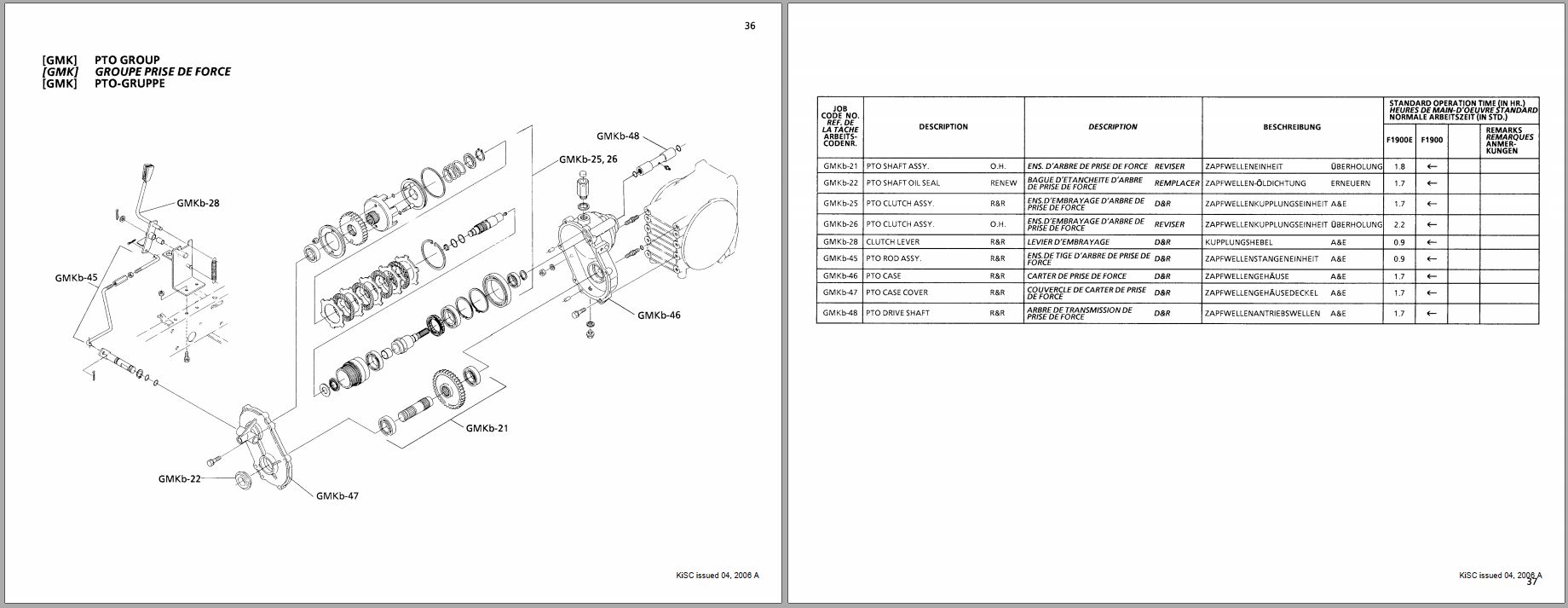 Kubota Front Mower F1900 F1900E Flat-Rate Schedule 9Y012-30911