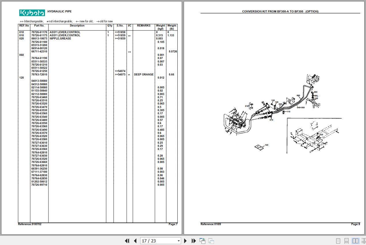 Kubota Loader BF300-A Parts Manual