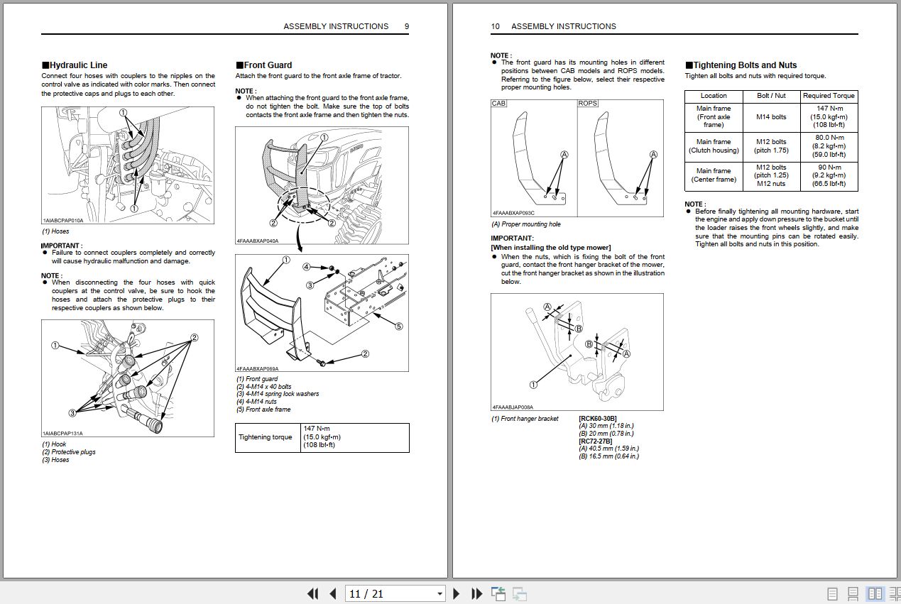 Kubota Loader and Buckets LA354 Assembly Instructions 7J056-6915-7