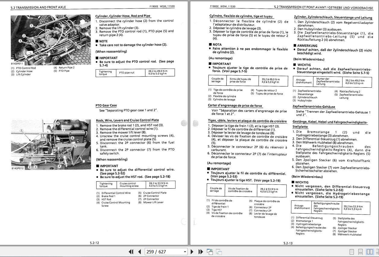 Kubota Mowers F1900 F1900E Workshop Manual