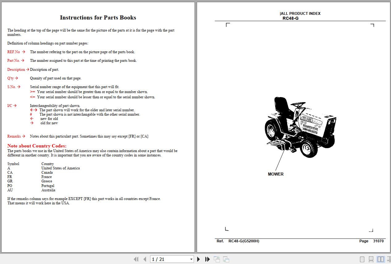 Kubota Mowers RC48-G Parts Manual