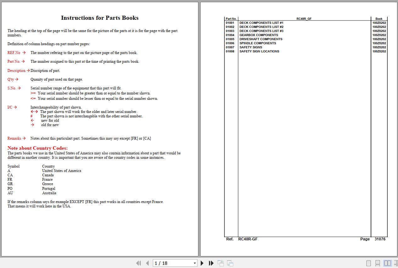 Kubota Mowers RC48R-GF Parts Manual