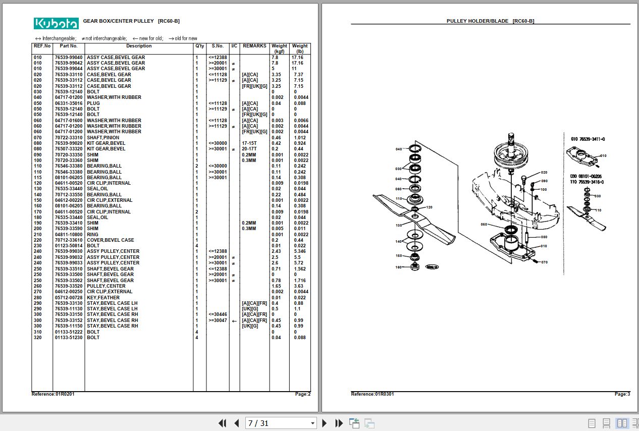 Kubota Mowers RC60-B Parts Manual