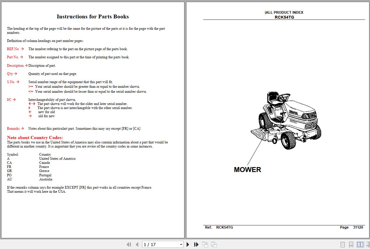 Kubota Mowers RCK54TG Parts Manual