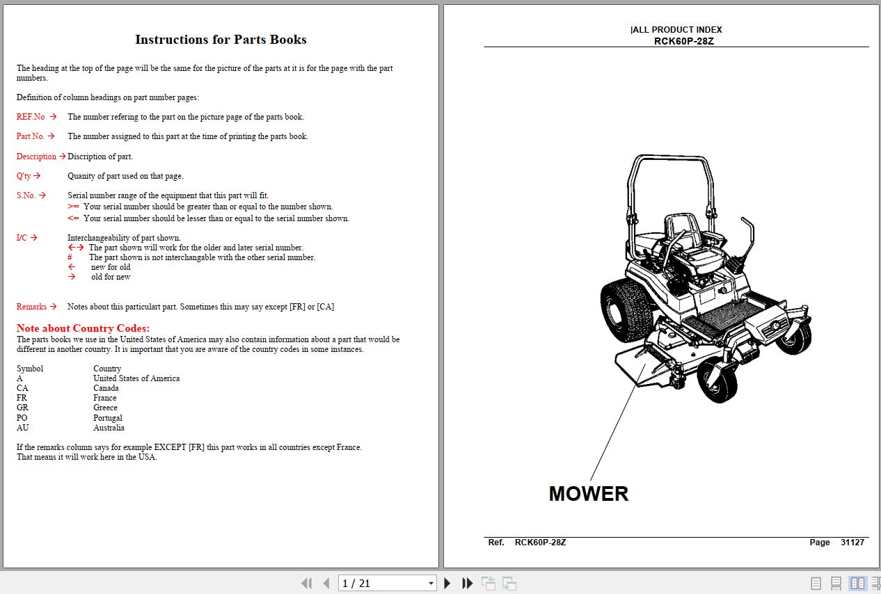 Kubota Mowers RCK60P-28Z Pro Parts Manual