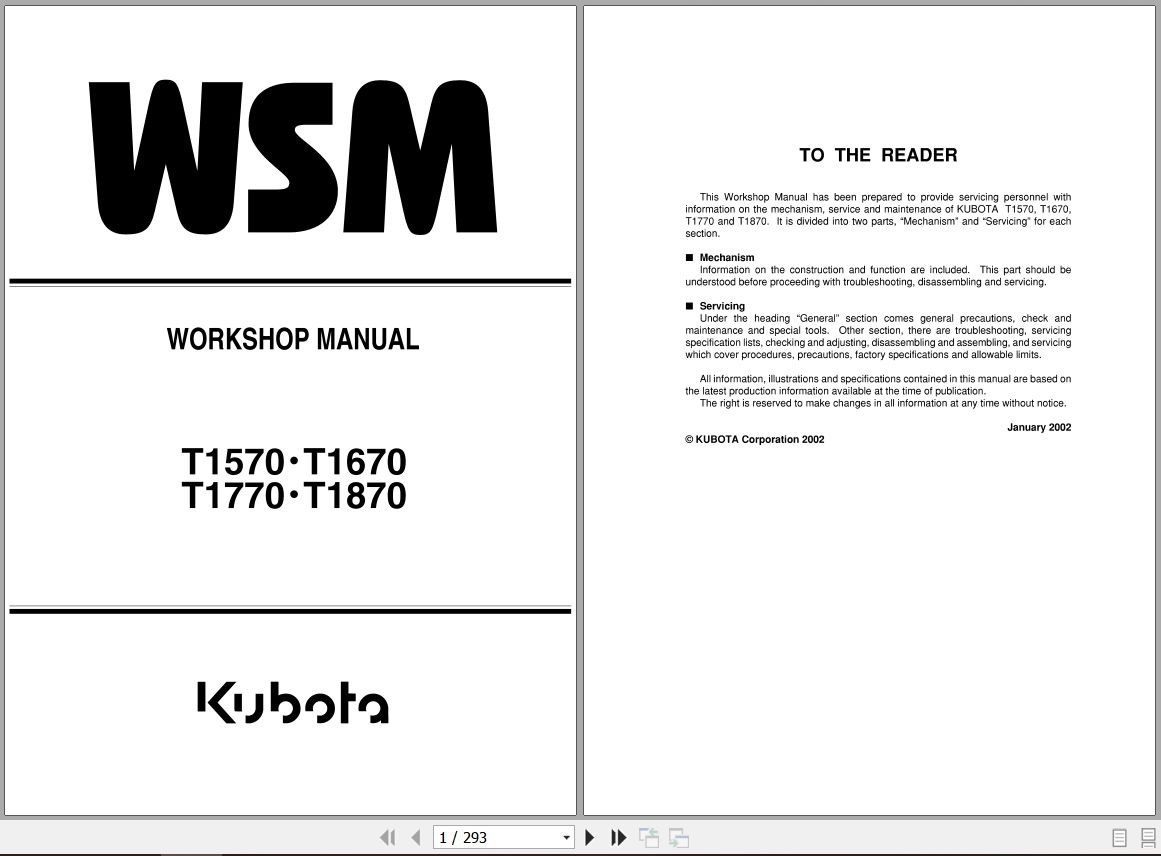 Kubota Mowers T1570 T1670 T1770 T1870 Workshop Manual 97897-15140