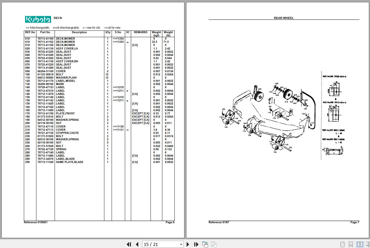 Kubota Rotary Mowers RC40-G Parts Manual