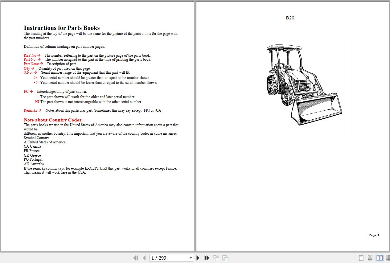Kubota Tractor B26 Parts Manual