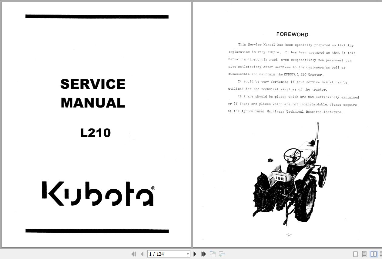 Kubota Tractor L210 Service Manual 70000-70210