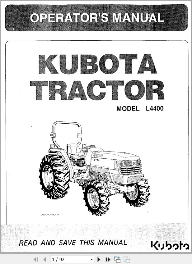Kubota Tractor L4400 Operators Manual TC230-1971-1
