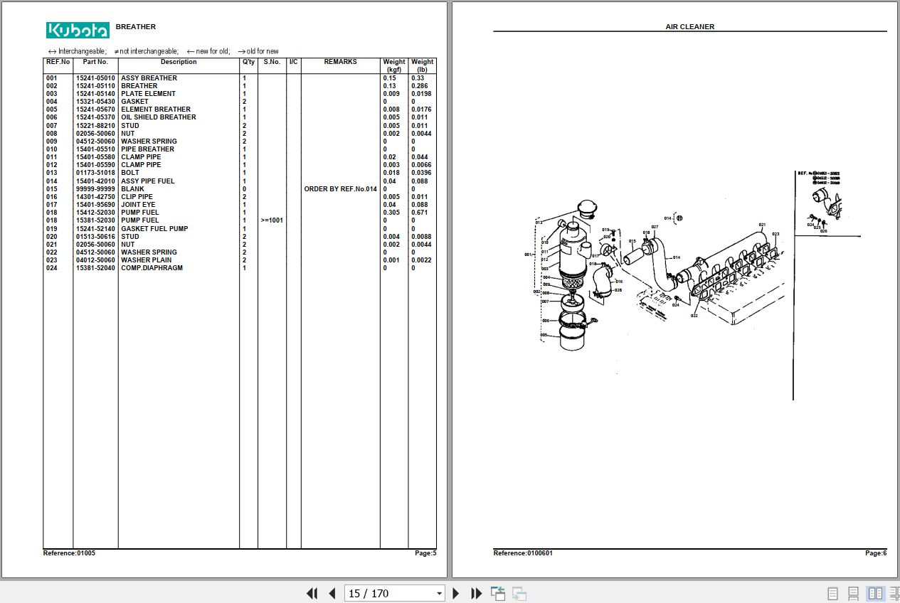 Kubota Tractor M4500 Parts Manual