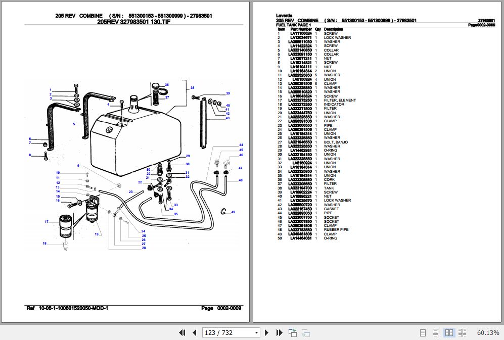Laverda Combine 205 REV Parts Catalog 27983501