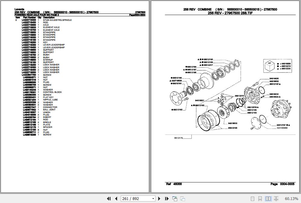 Laverda Combine 256 REV Parts Catalog 27967500