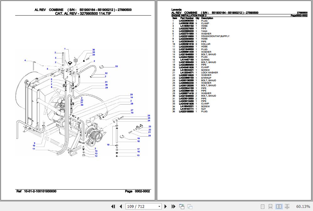Laverda Combine AL REV Parts Catalog 27990500