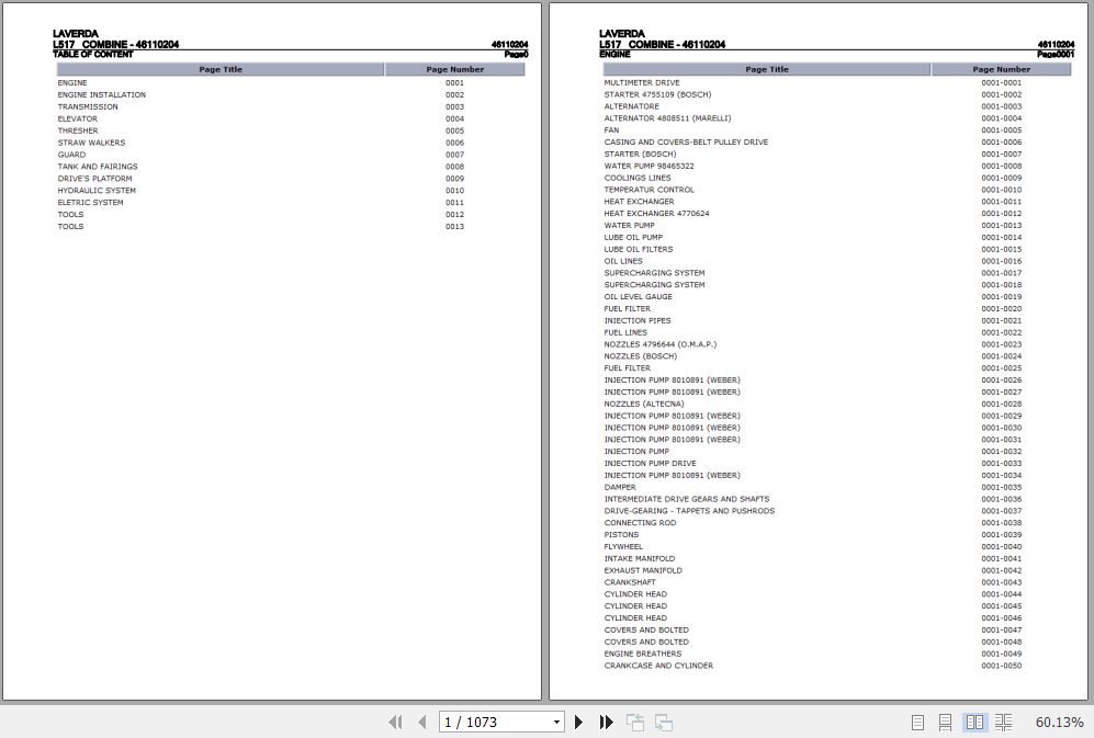 Laverda Combine L517 Parts Catalog 46110204
