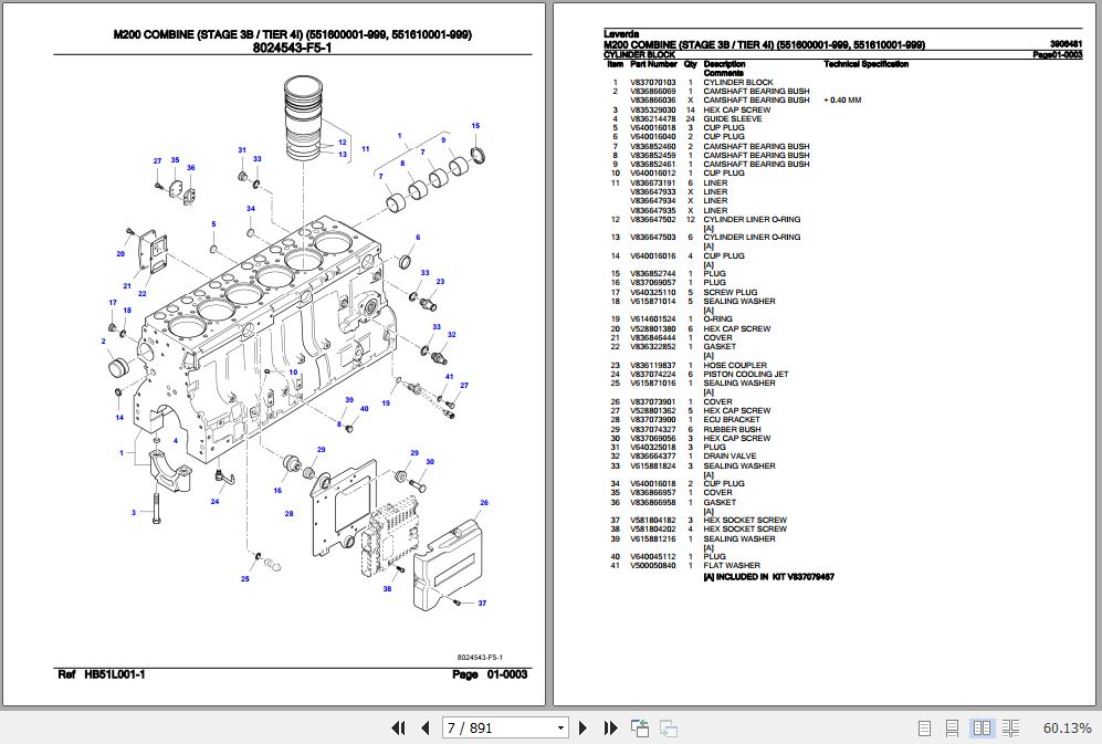 Laverda Combine M200 Parts Catalog 3906481