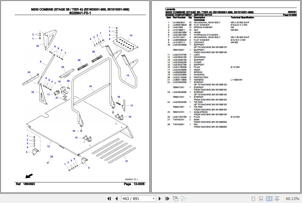 Laverda Combine M200 Parts Catalog 3906481