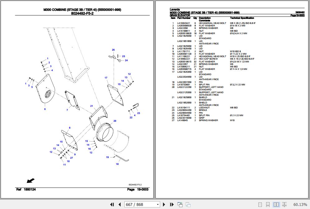 Laverda Combine M300 Parts Catalog 3906482