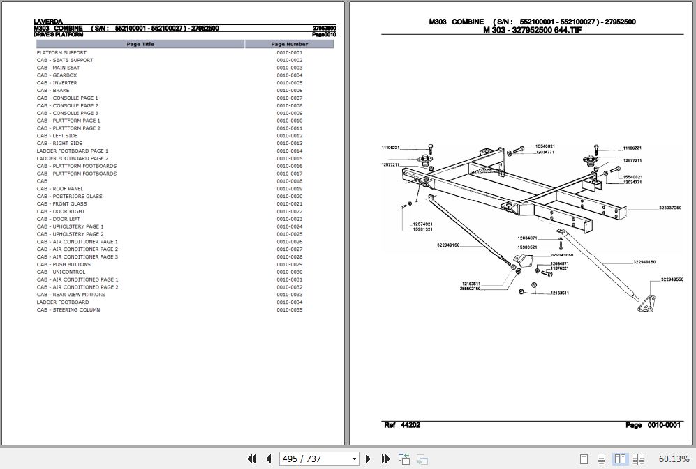 Laverda Combine M303 Parts Catalog 27952500