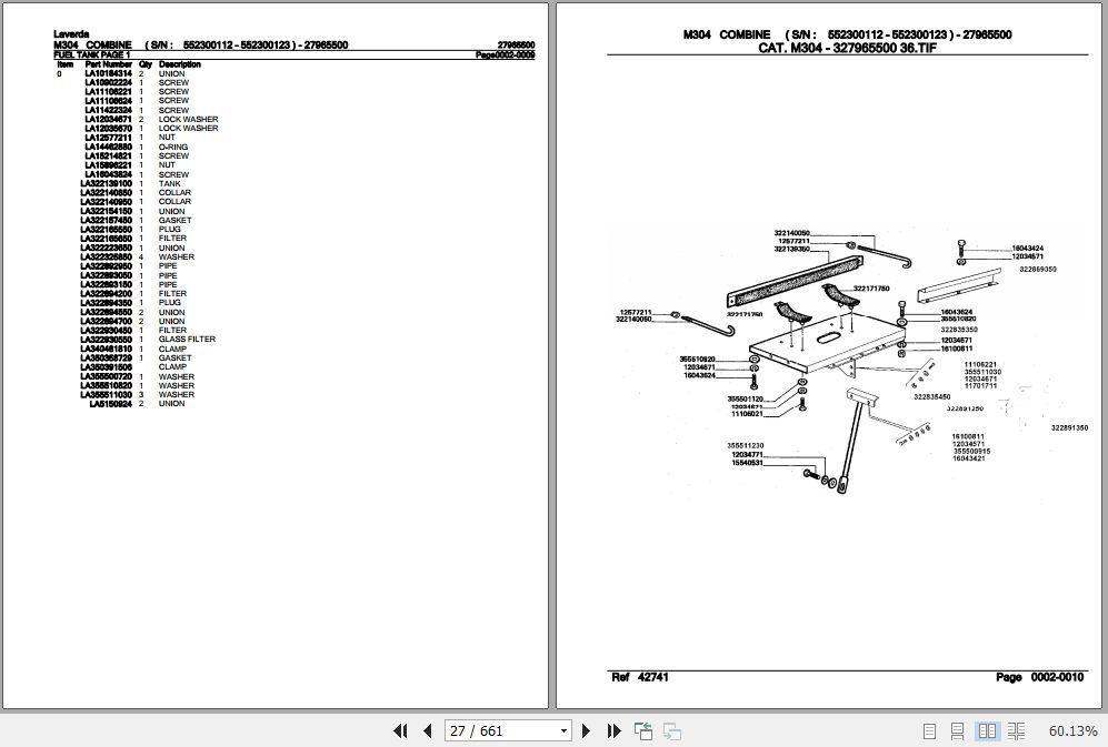 Laverda Combine M304 Parts Catalog 27965500