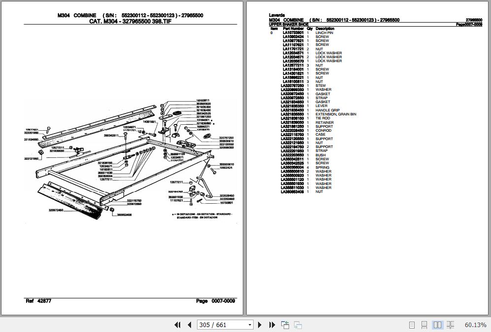 Laverda Combine M304 Parts Catalog 27965500
