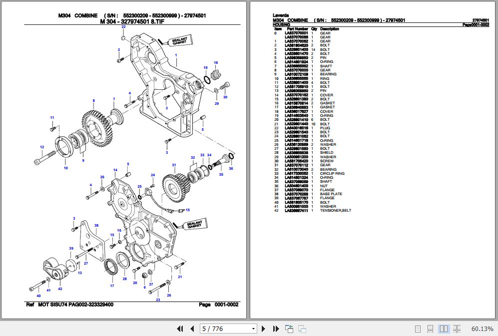 Laverda Combine M304 Parts Catalog 27974501
