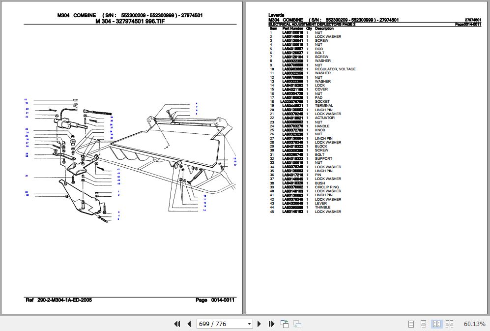 Laverda Combine M304 Parts Catalog 27974501
