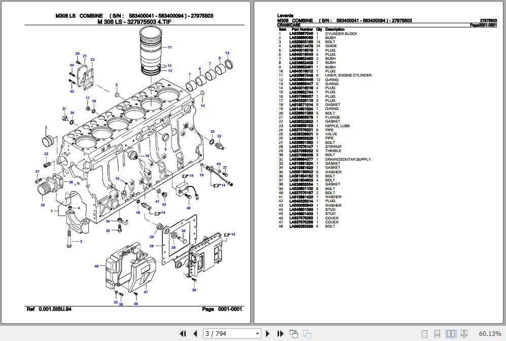 Laverda Combine M306 Parts Catalog 27975503