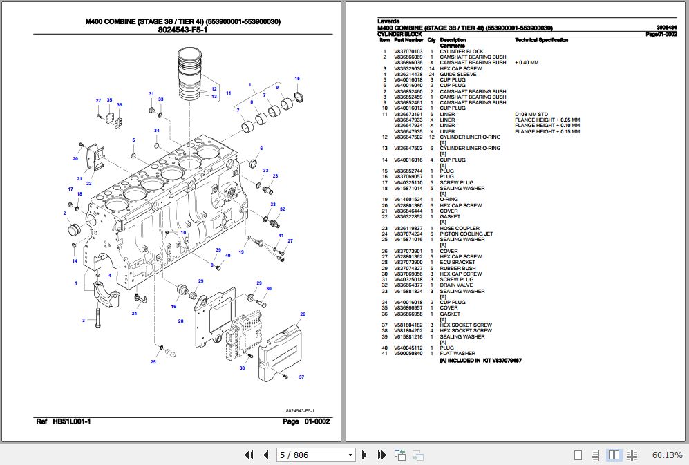 Laverda Combine M400 Parts Catalog 3906484