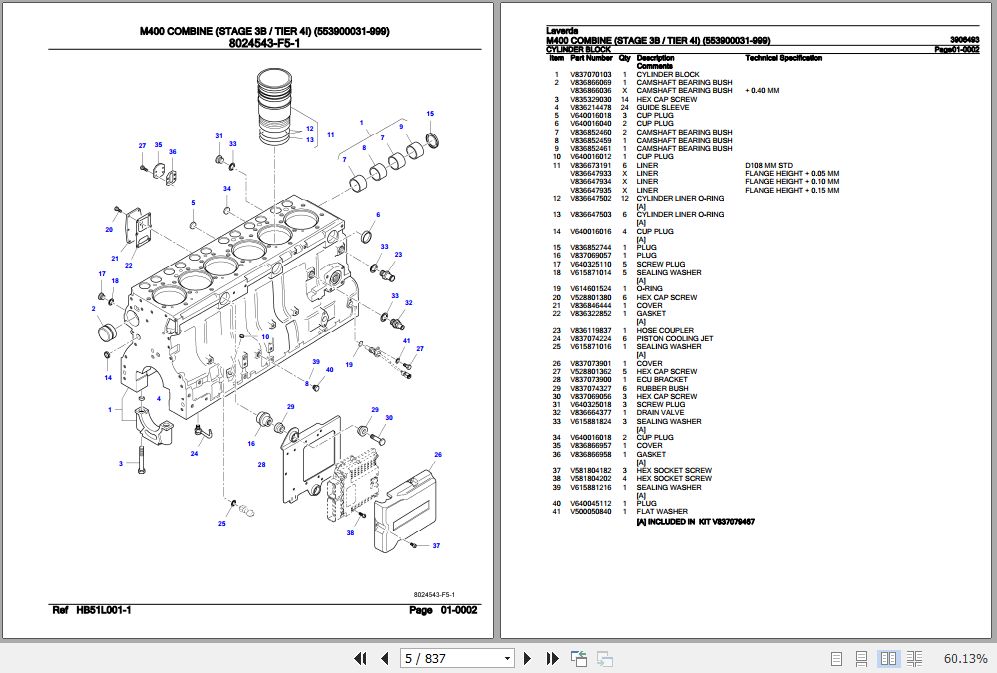 Laverda Combine M400 Parts Catalog 3906493