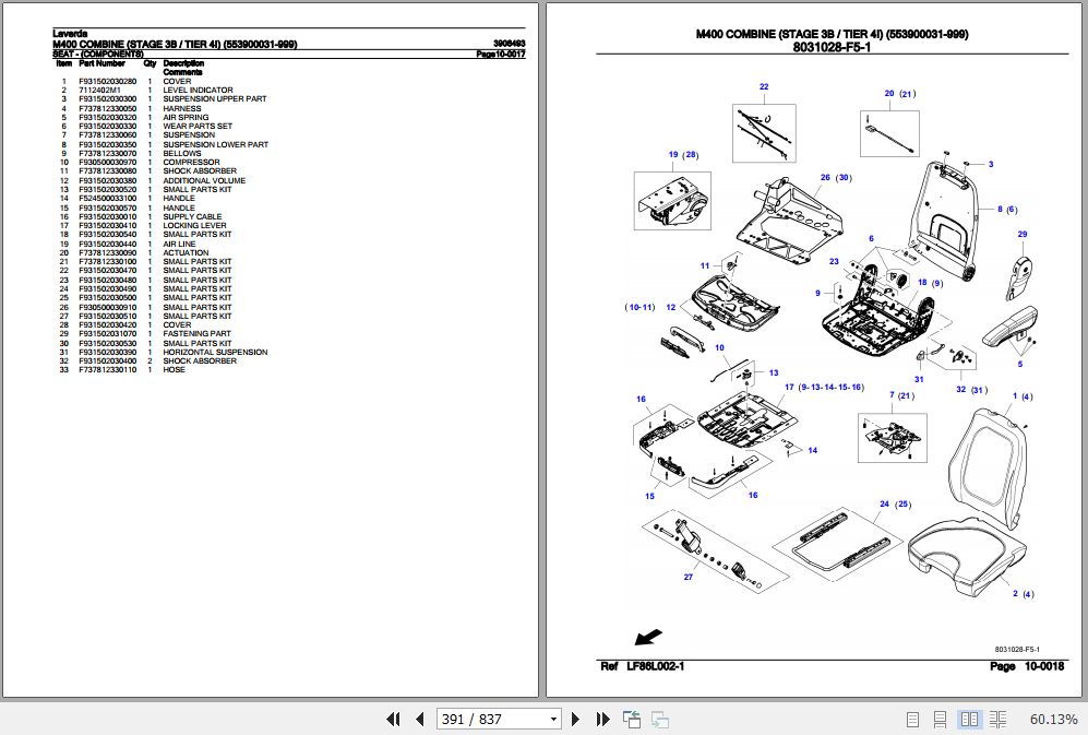 Laverda Combine M400 Parts Catalog 3906493