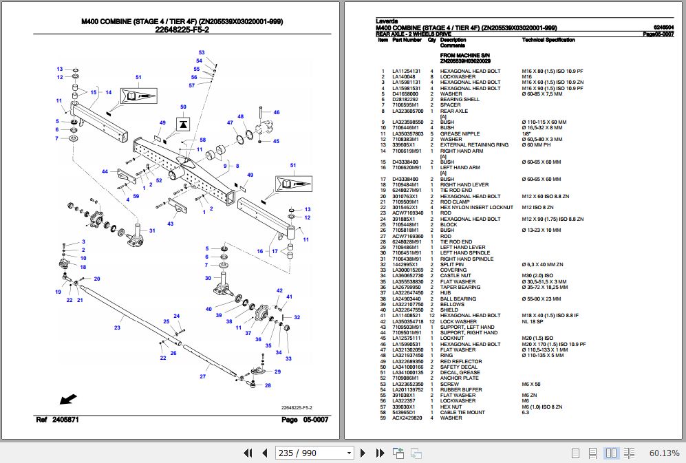 Laverda Combine M400 Parts Catalog 6246504