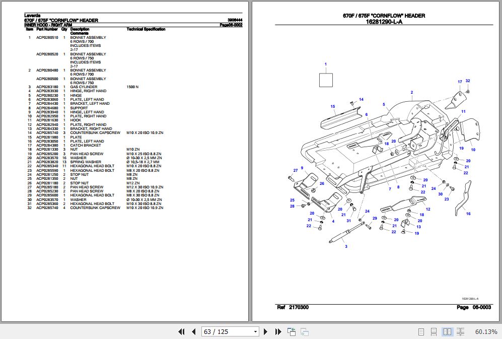 Laverda Cornflow Header 670F 675F Parts Catalog 3906444