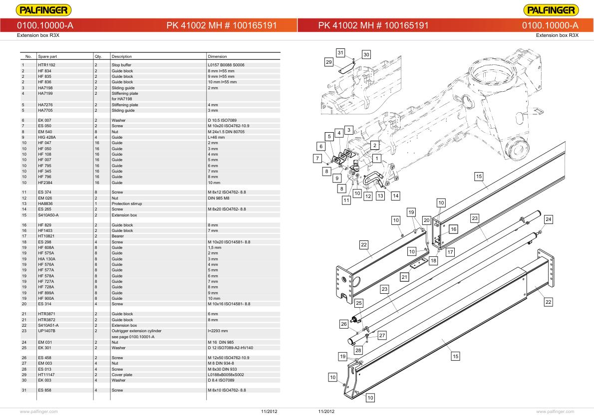 Palfinger Crane PK 41002 MH S410-SK-E Spare Parts Catalog 100165191