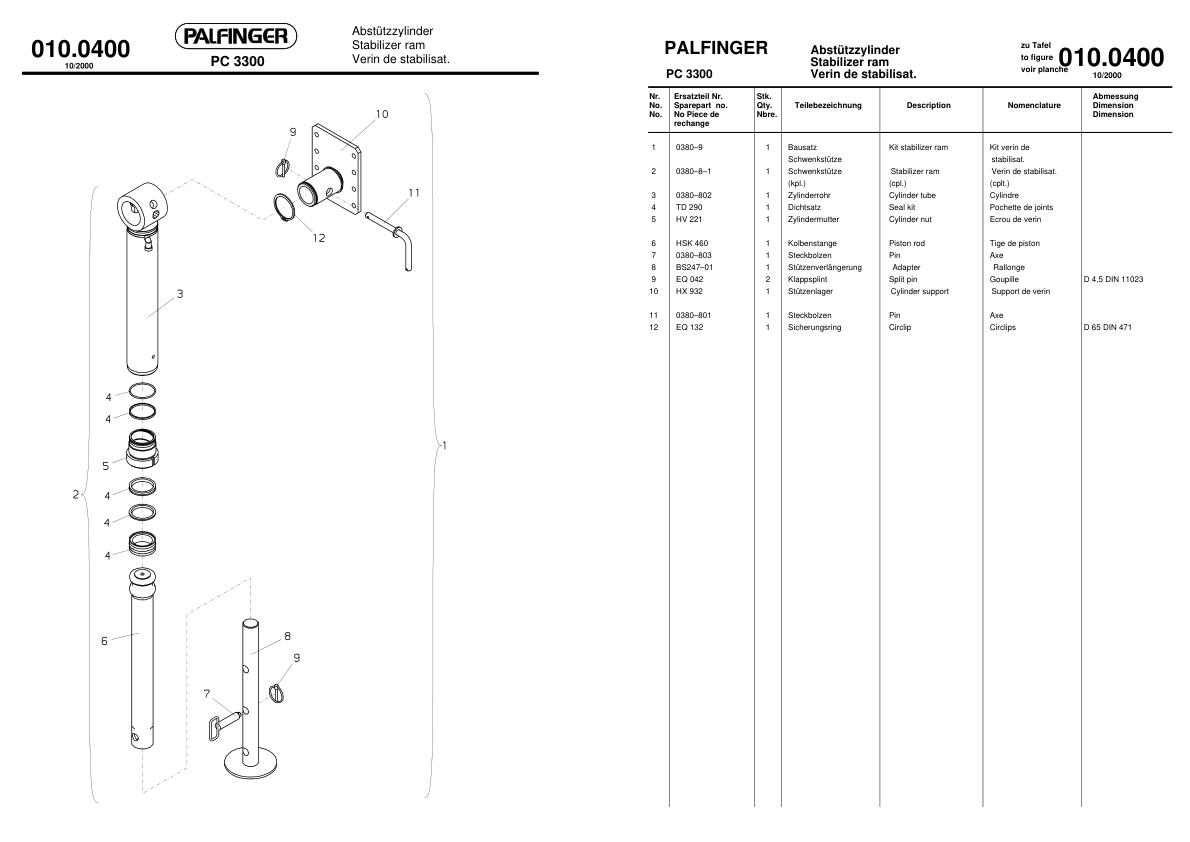 Palfinger Mounting Frame PC 3300 Spare Parts Catalog