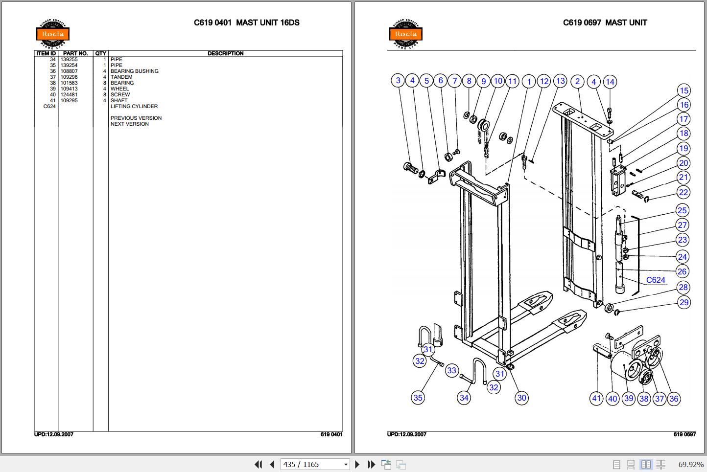 Rocla Stackers PEWI2S to PEPPN16TREV Parts Catalog 2007