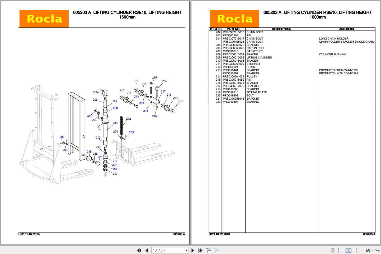 Rocla Stackers RSE10 RSE12 Parts Catalog 2010