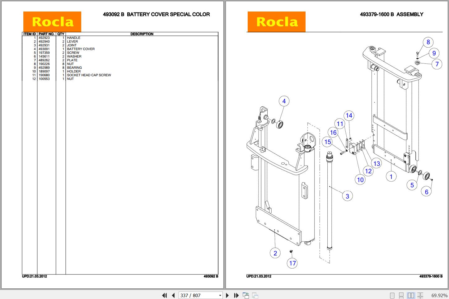 Rocla Stackers SP12ac SP12aci SP16ac SP16aci Parts Catalog 2012
