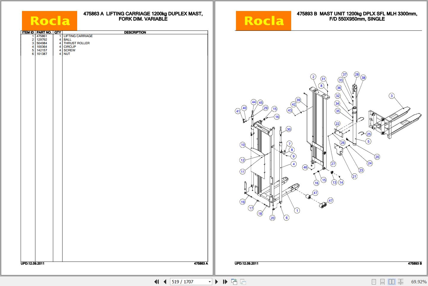 Rocla Stackers SW10ac SW12ac SW12aci SW16ac SW16aci SW16acs Parts ...