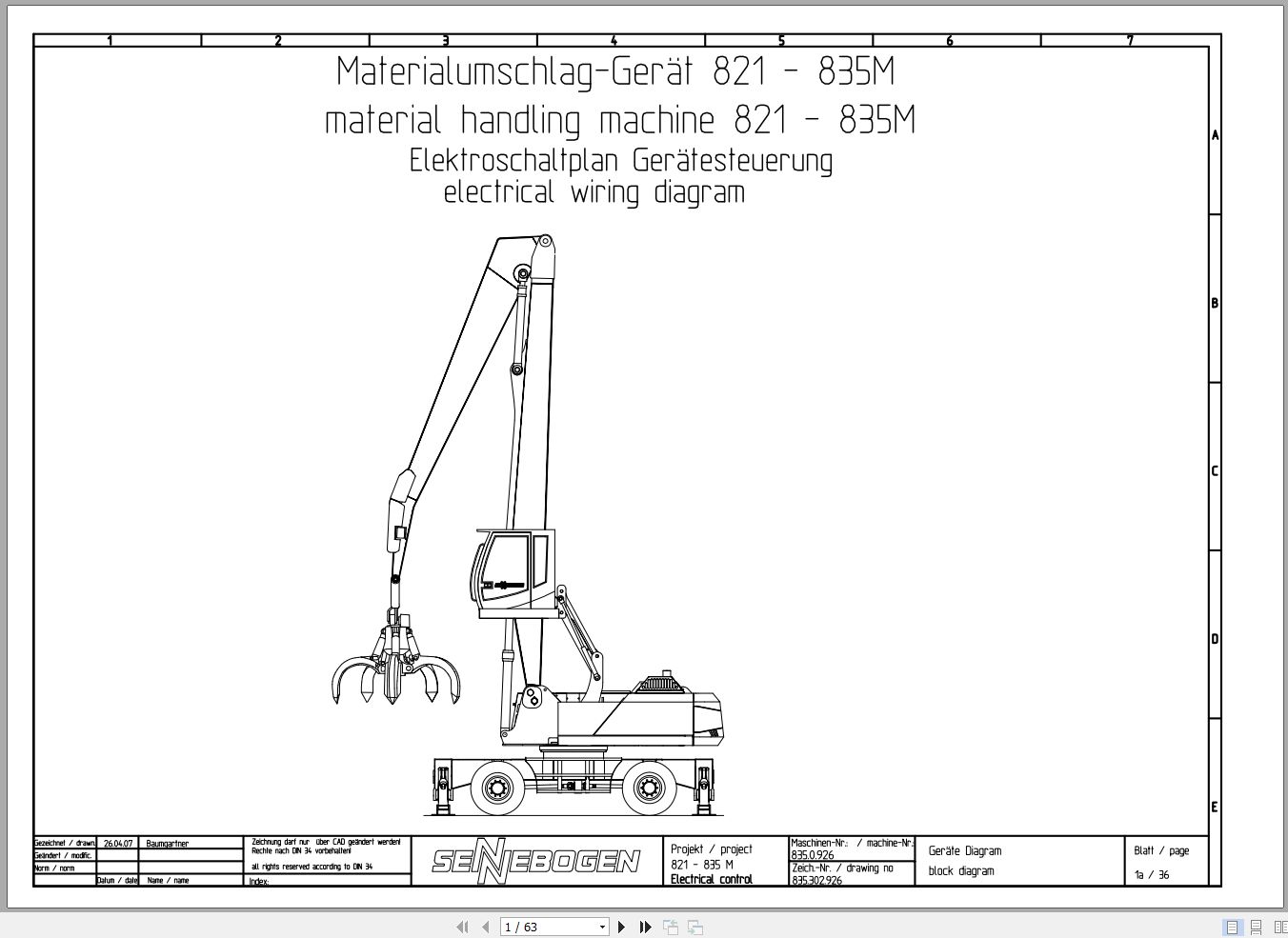 Sennebogen Material Handler 835 835.0.958 Electric and Hydraulic Diagrams EN DE