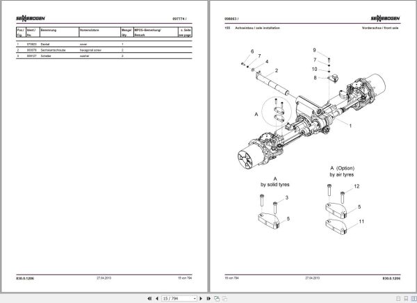 Sennebogen Material Handlers 830 830.0.1206 Spare Parts Catalog EN DE