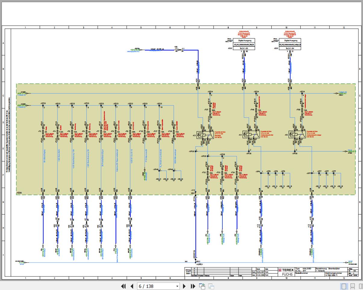 Terex Fuchs Material Handlers MHL320D 977 Wiring Diagram 6790200071 DE