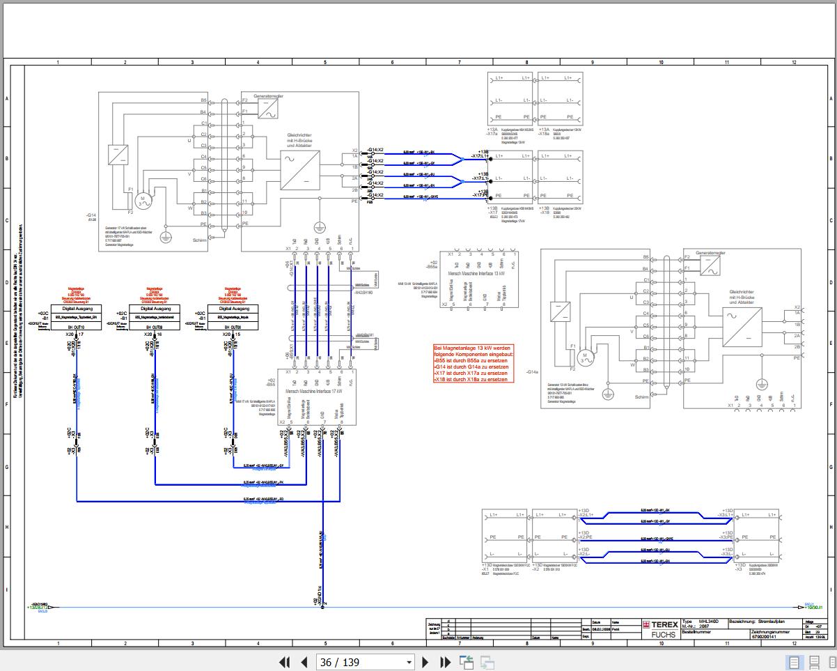 Terex Fuchs Material Handlers MHL340D 2087 Wiring Diagram 6790200141 DE