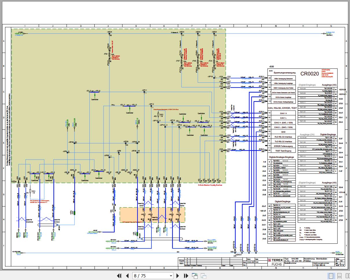 Terex Fuchs Material Handlers MHL380 101-103 Wiring Diagram 6790200040 DE
