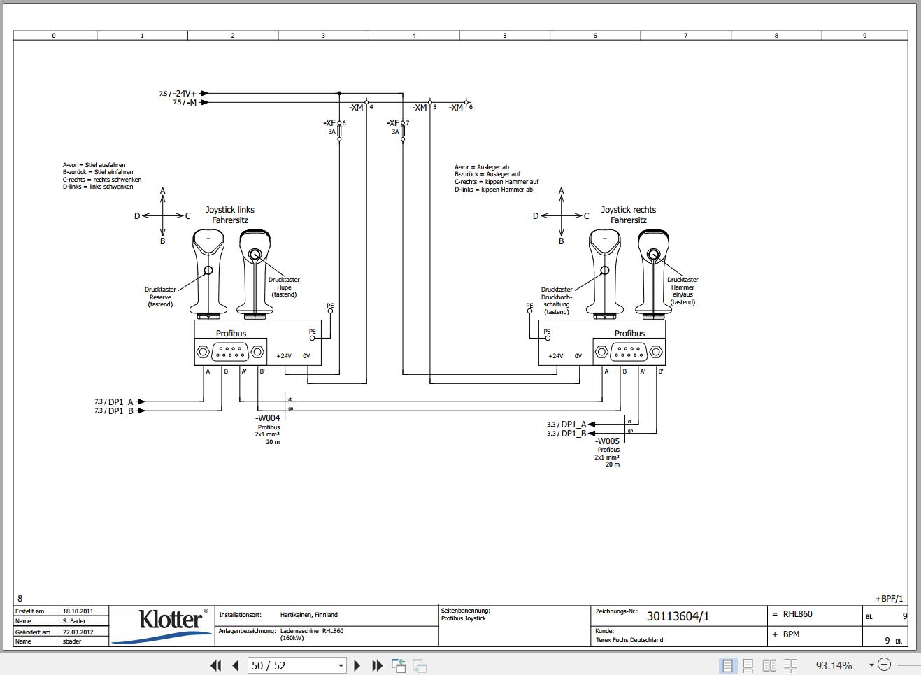 Terex Fuchs Material Handlers RHL860 Wiring Diagram 30113604-1 DE