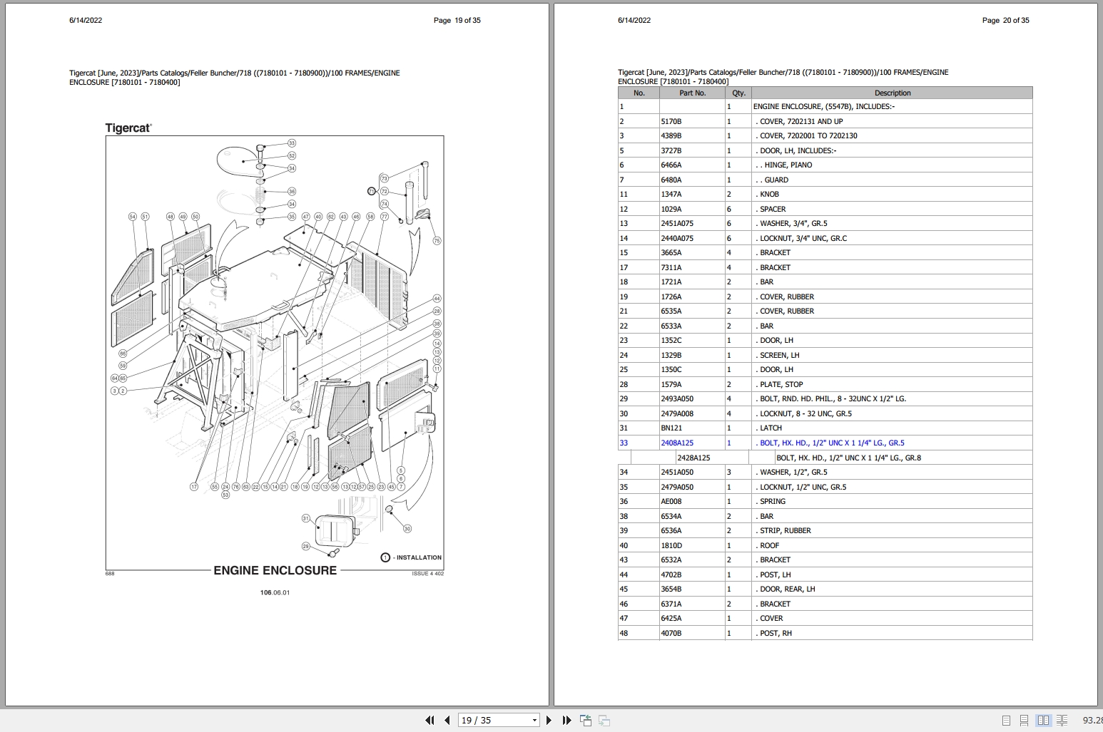 Tigercat Feller Buncher 718 Parts Catalog
