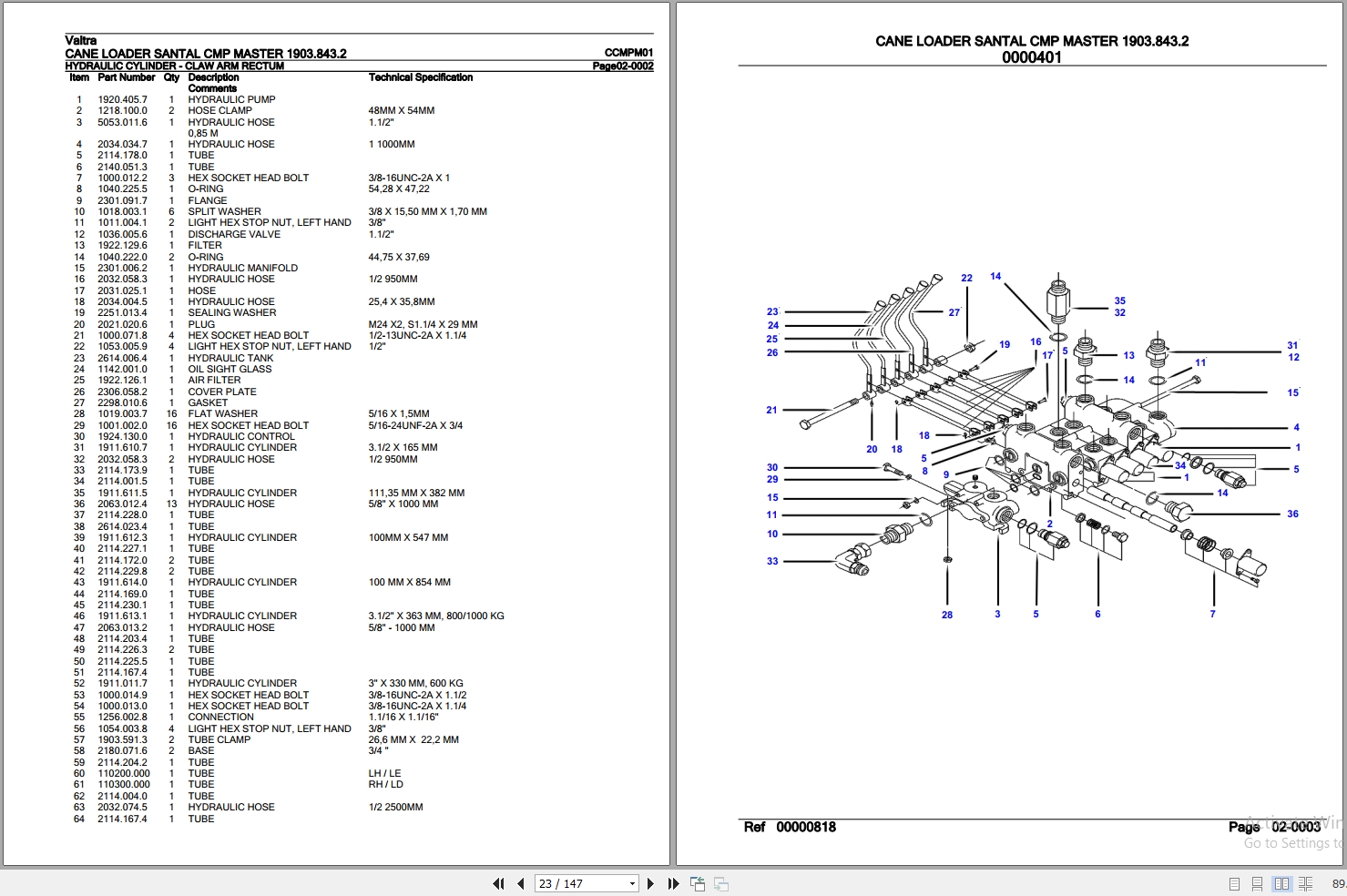 Valtra Cane Loader Santal CMP Master Parts Catalog CCMPM01